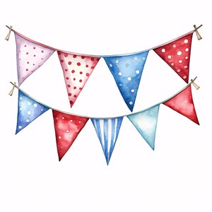 Bunting Clipart, Party Flags Images, 10 Watercolor Clip Art, Printable ...