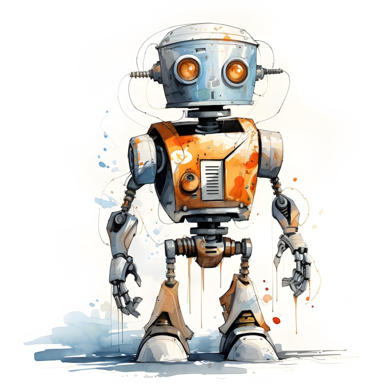 Robot Clipart, Cute Robots Images, 10 Watercolor Clip Art, Printable ...