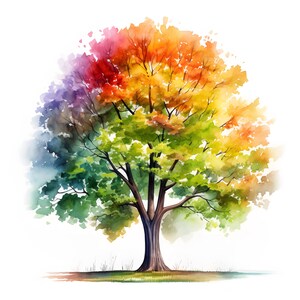 Watercolor Rainbow Tree Clipart: Colorful Tree Images (jpgs, Commercial ...