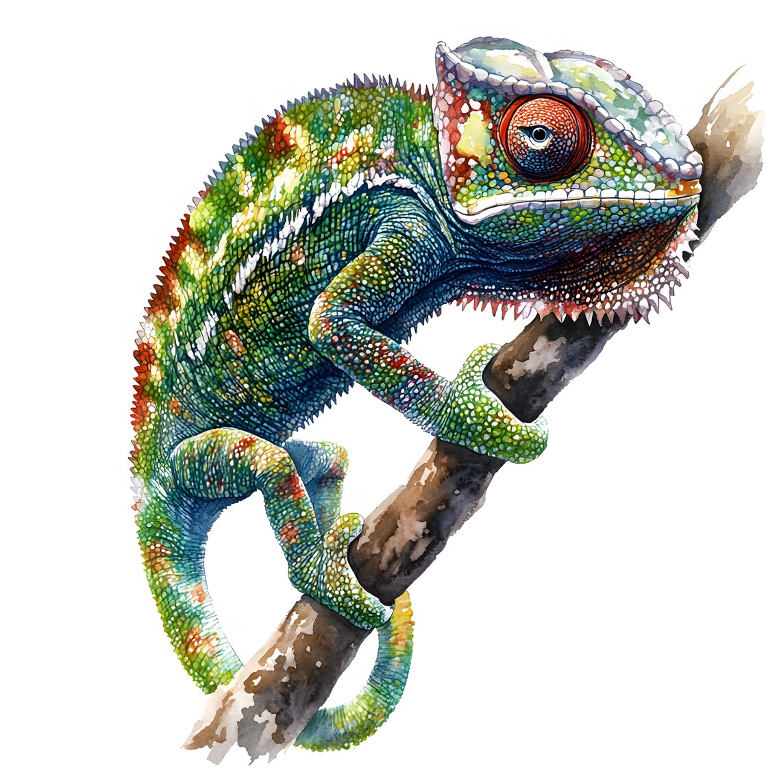 Watercolor Chameleon Clipart: Tropical Reptile Art (jpgs, Commercial ...
