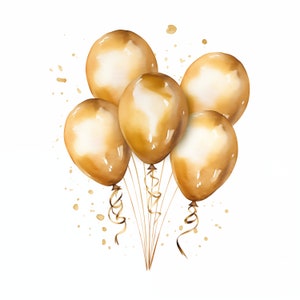 Golden Balloons Clipart, Party Balloons Images, 12 Watercolor Clip Art ...