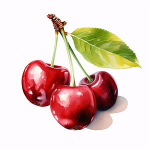 Watercolor Cherry Clipart: Red Fruit Illustrations (JPG Download ...