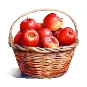 Red Apples Clipart, Apples in Basket Images, 10 Watercolor Clip Art ...