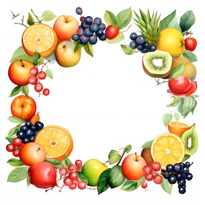 Fruits Frame Clipart, Summer Fruits Borders Images, 10 Watercolor Clip ...