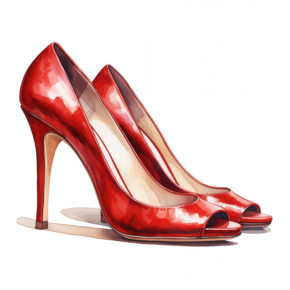 10 Red Highheels Clipart, Red High Heels JPG, Watercolor Clipart, High ...