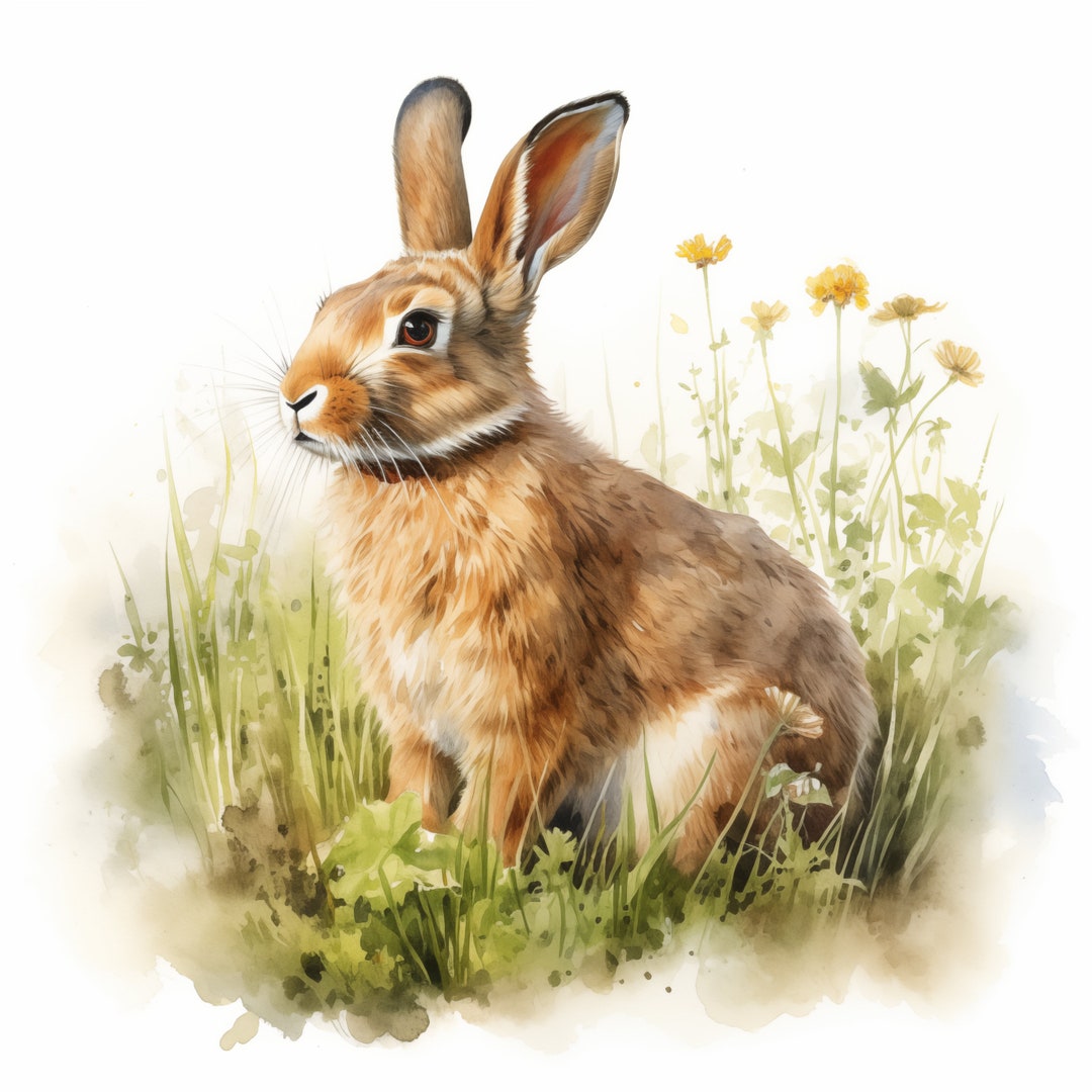 Watercolor Rabbit Clipart: Meadow Animal Illustration (jpgs, Commercial ...
