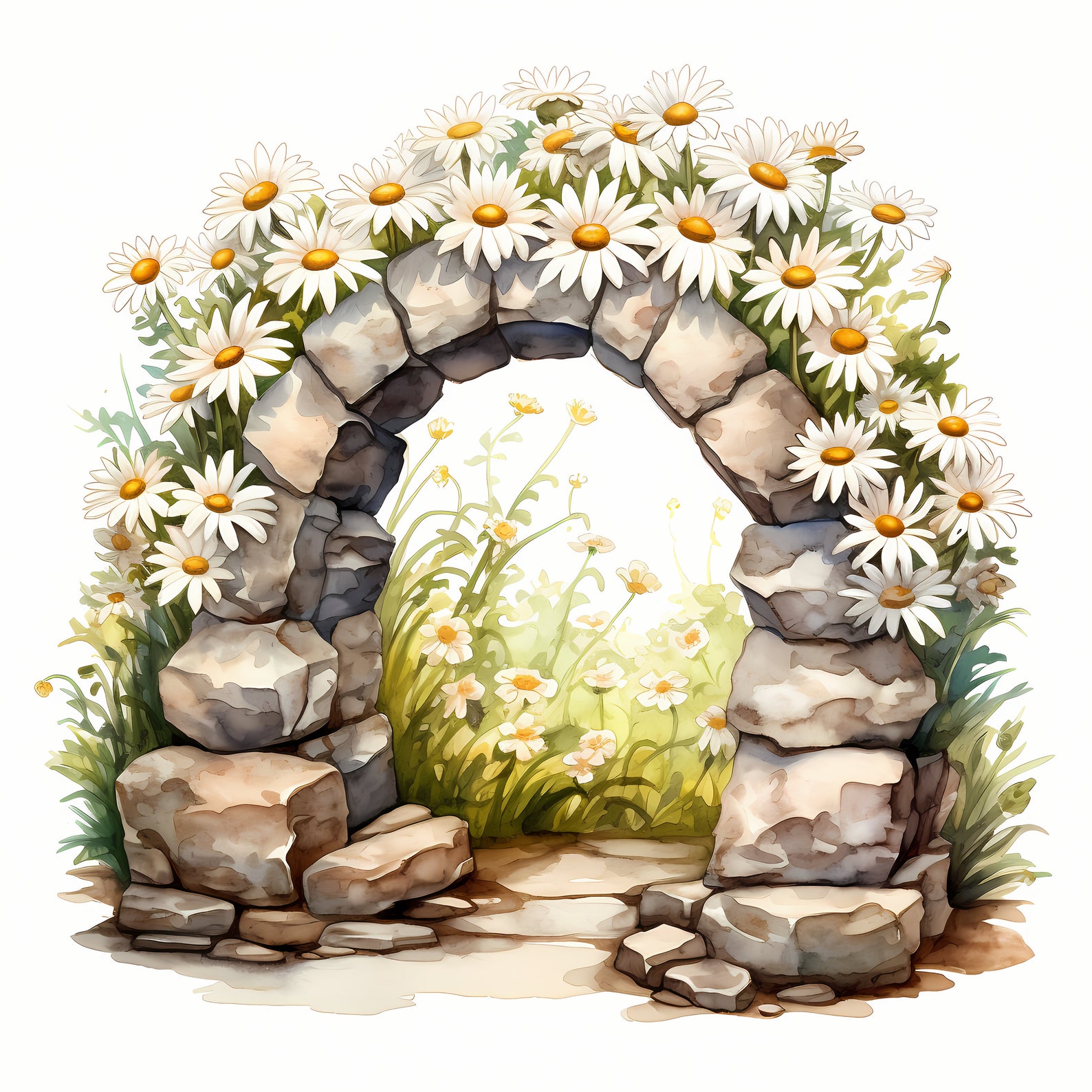 Stone Arch Clipart, Stone Arch With Flowers Images, 10 Watercolor Clip ...