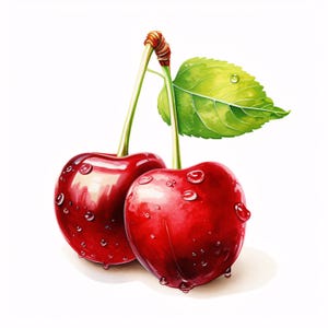 Watercolor Cherry Clipart: Red Fruit Illustrations (JPG Download ...