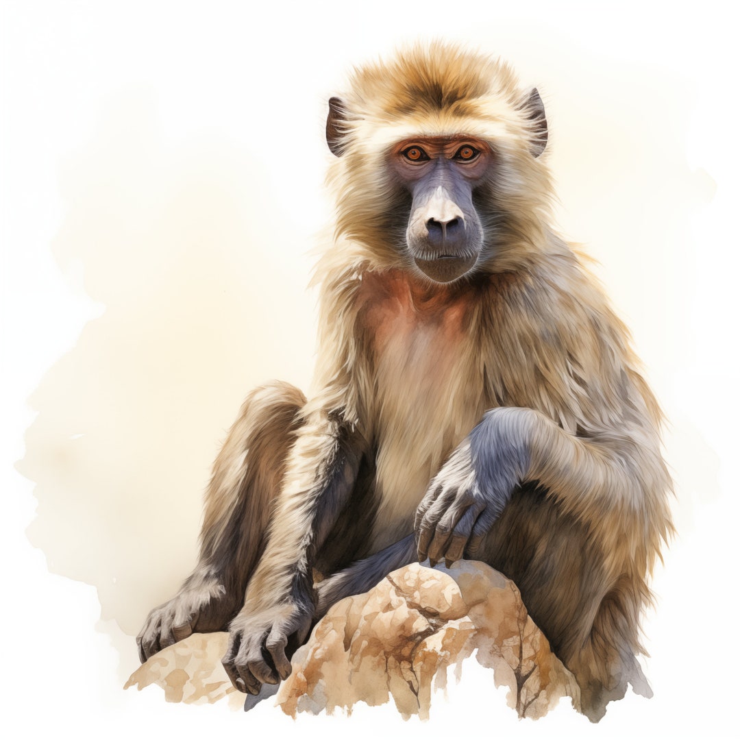 Baboon Clipart, Rainforest Primates Images, 10 Watercolor Clip Art ...