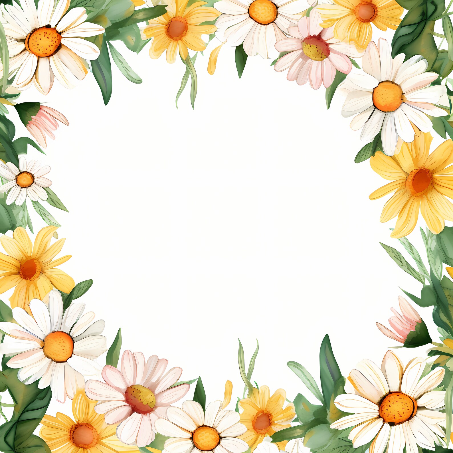 Watercolor Daisy Flower Border Clipart: Printable Frame Images (jpgs ...