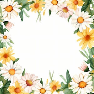 Daisy Frame Clipart, Daisy Flower Border Images, 10 Watercolor Clip Art ...