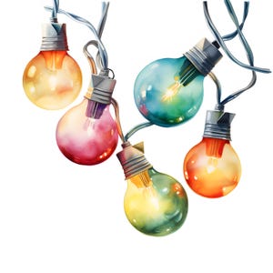 Watercolor Christmas Lights Clipart: String Lights JPG (commercial Use ...