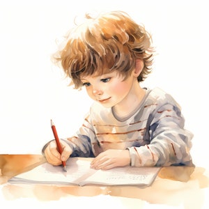 Child Writing Clipart, Back to School Images, 10 Watercolor Clip Art ...