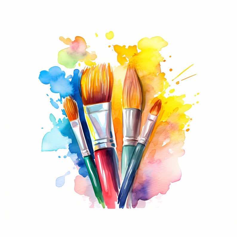 Watercolor Paint Brushes Clipart: Painting Supplies (jpgs, Commercial ...