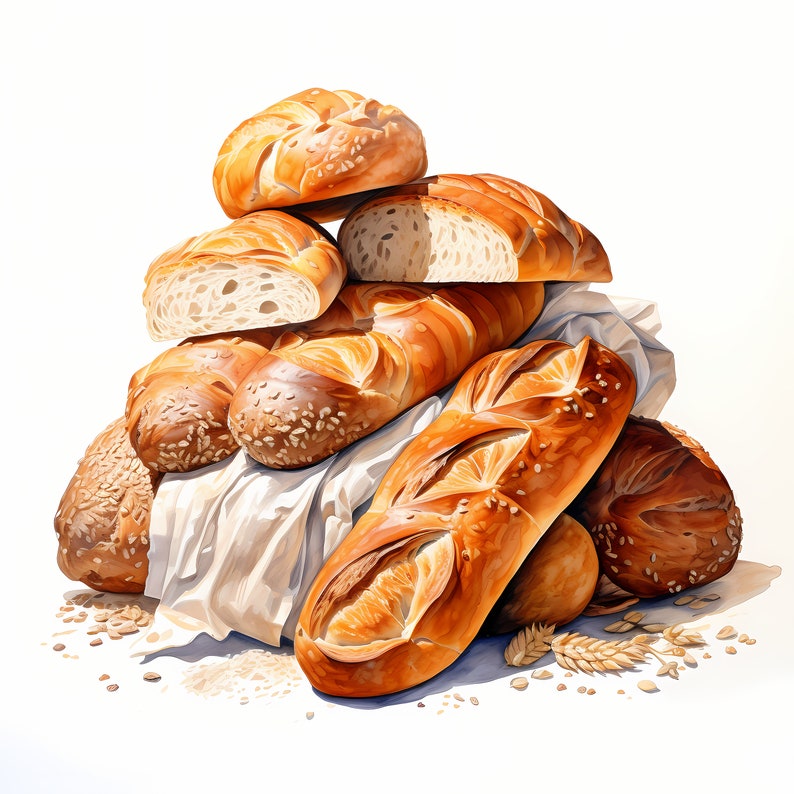 Fresh Breads Clipart, Baked Bread Images, 10 Watercolor Clip Art ...