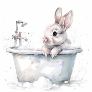 Bunny in Bathtub Clipart, Bunny Washing Images, 10 Watercolor Clip Art ...