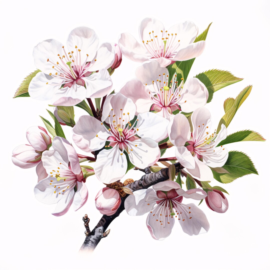 Watercolor Cherry Blossom Clipart: Spring Flower JPG Images (commercial ...