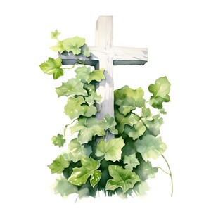 Greenery Cross Clipart, Cross With Leaves Images, 10 Watercolor Clip ...