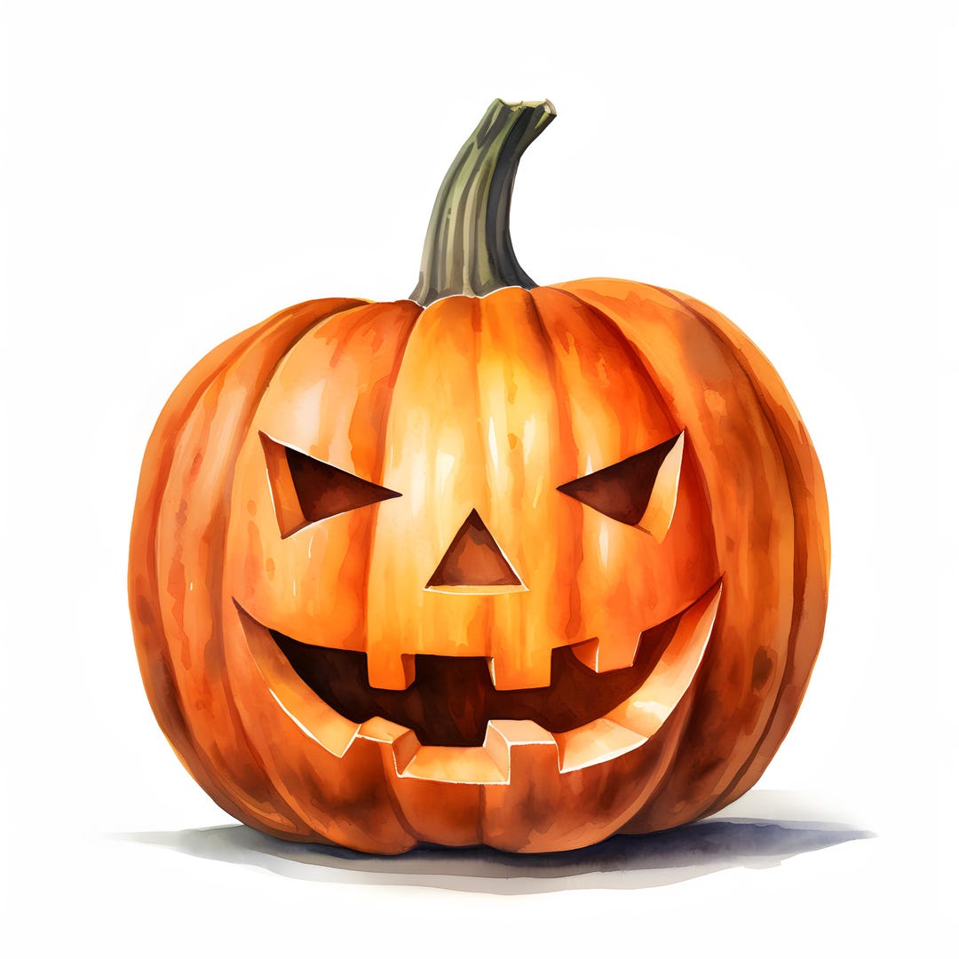 Watercolor Jack O Lantern Clipart: Halloween Pumpkin Images (digital ...