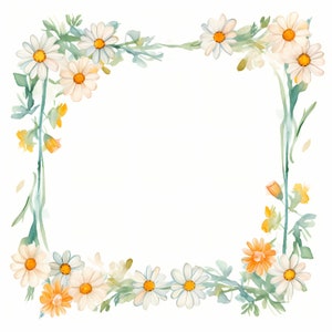 Daisy Frame Clipart, Flowers Frame Images, 10 Watercolor Clip Art ...