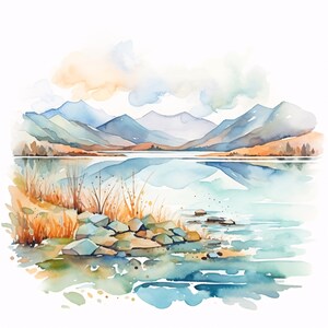 Lake Landscape Clipart, Abstract Lake Images, 10 Watercolor Clip Art ...