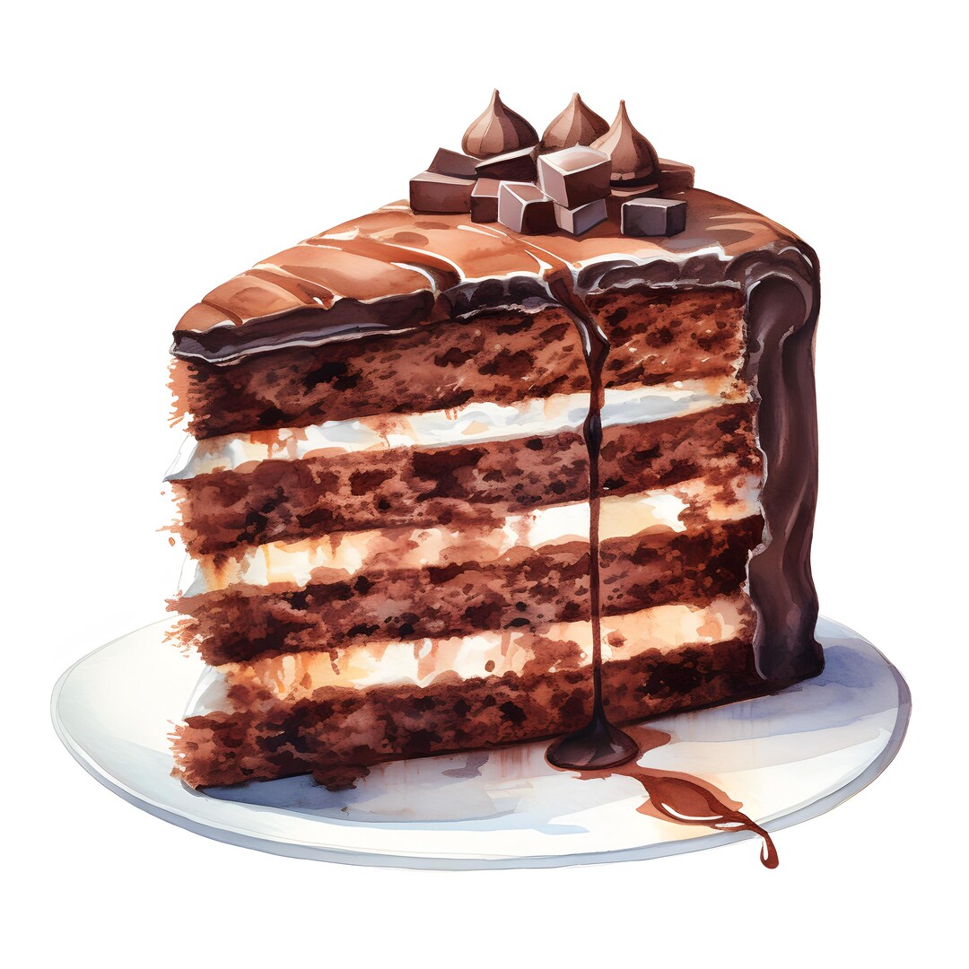 Watercolor Chocolate Cake Clipart: Slice of Cake Jpgs (commercial Use ...