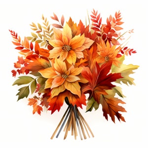 Autumn Leaves Clipart, Fall Leaves Bouquet Images, 10 Watercolor Clip ...