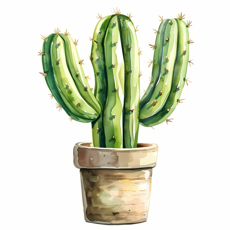 Cactus Clipart, Cactus in Pot Images, 10 Watercolor Clip Art, Printable ...
