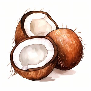 Watercolor Coconut Clipart: Tropical Fruit JPG Images (digital Download ...