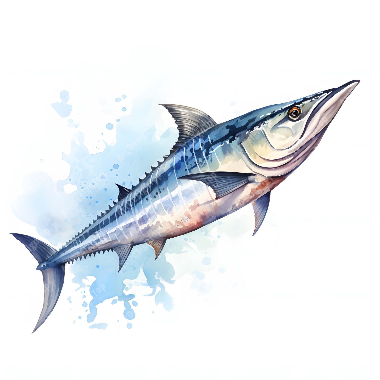 Watercolor Wahoo Fish Clipart: Ocean Art, Commercial Use Jpgs (instant ...