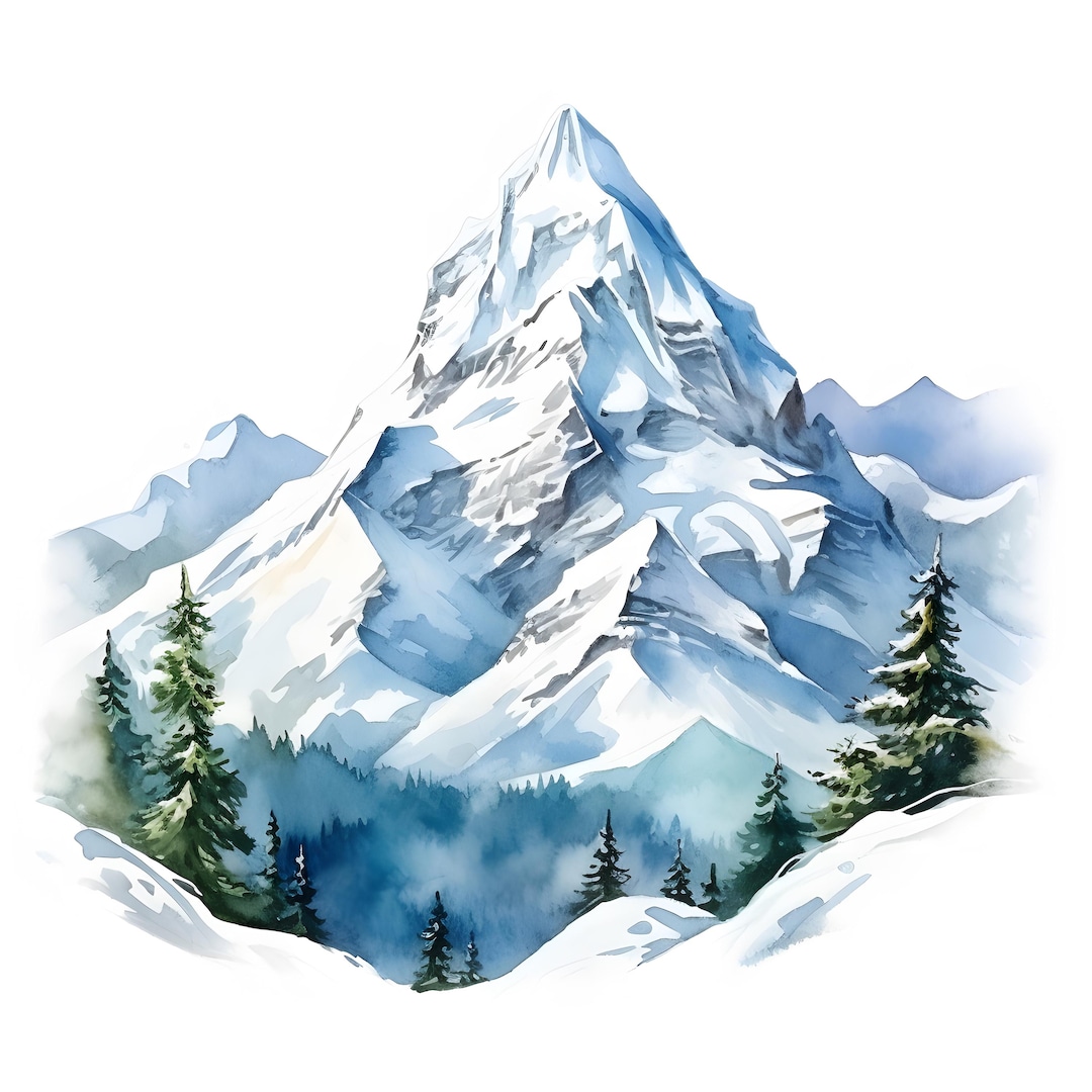 Winter Mountain Peak Clipart, Mountain Landscape Images, 10 Watercolor Clip Art, Printable Jpgs ...