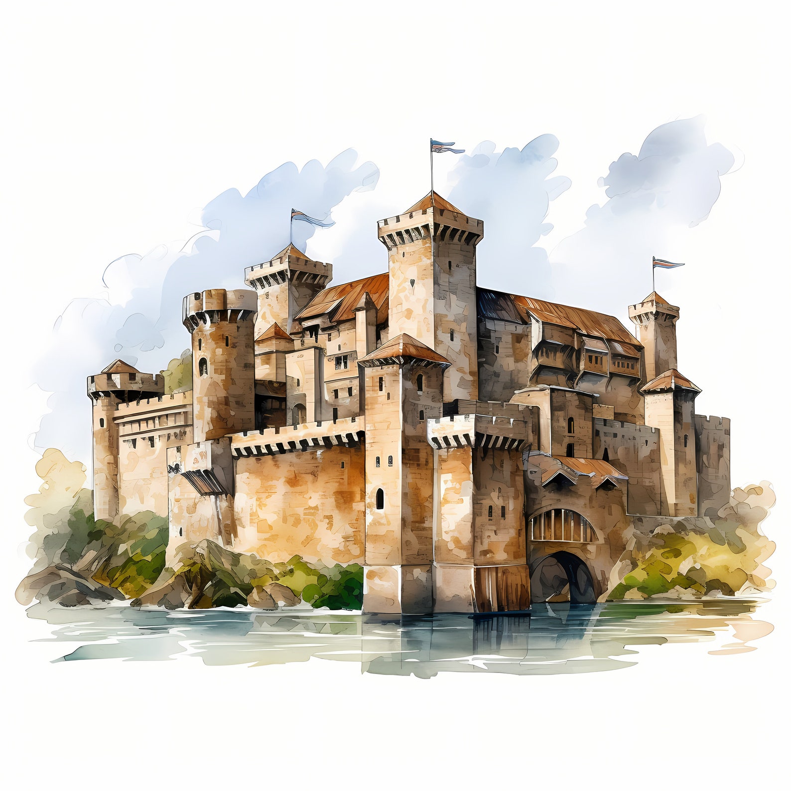 Medieval Castle Clipart, British Castles Images, 10 Watercolor Clip Art ...
