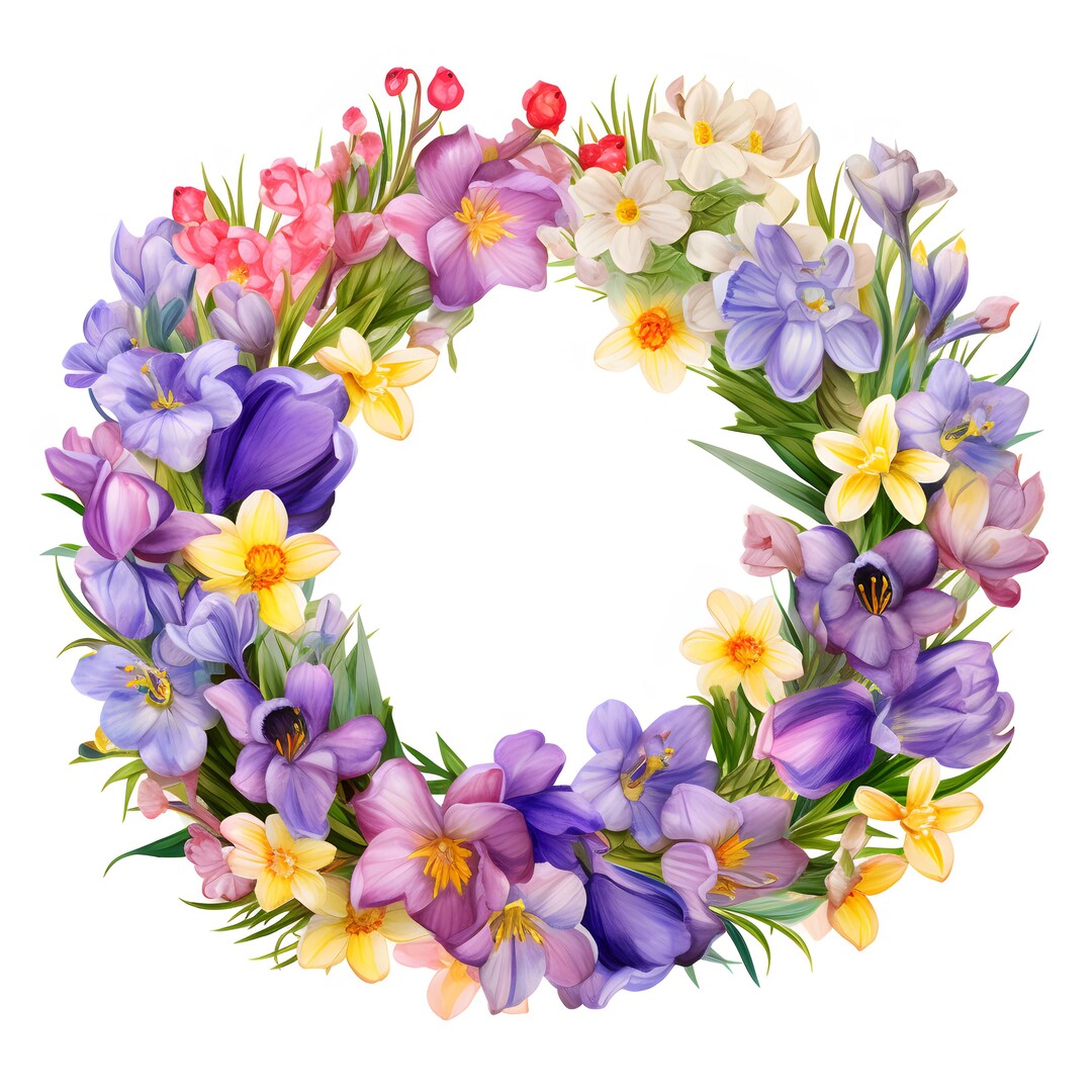 Flowers Wreath Clipart, Spring Flowers Images, 10 Watercolor Clip Art ...
