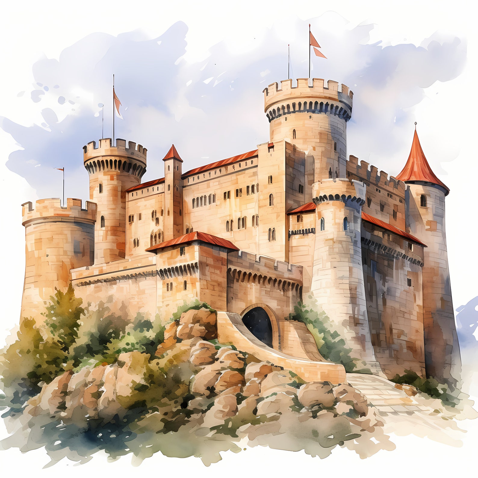 Medieval Castle Clipart, British Castles Images, 10 Watercolor Clip Art ...