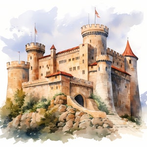Medieval Castle Clipart, British Castles Images, 10 Watercolor Clip Art ...