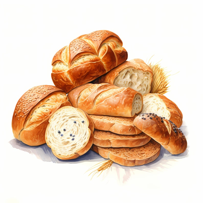 Fresh Breads Clipart, Baked Bread Images, 10 Watercolor Clip Art ...