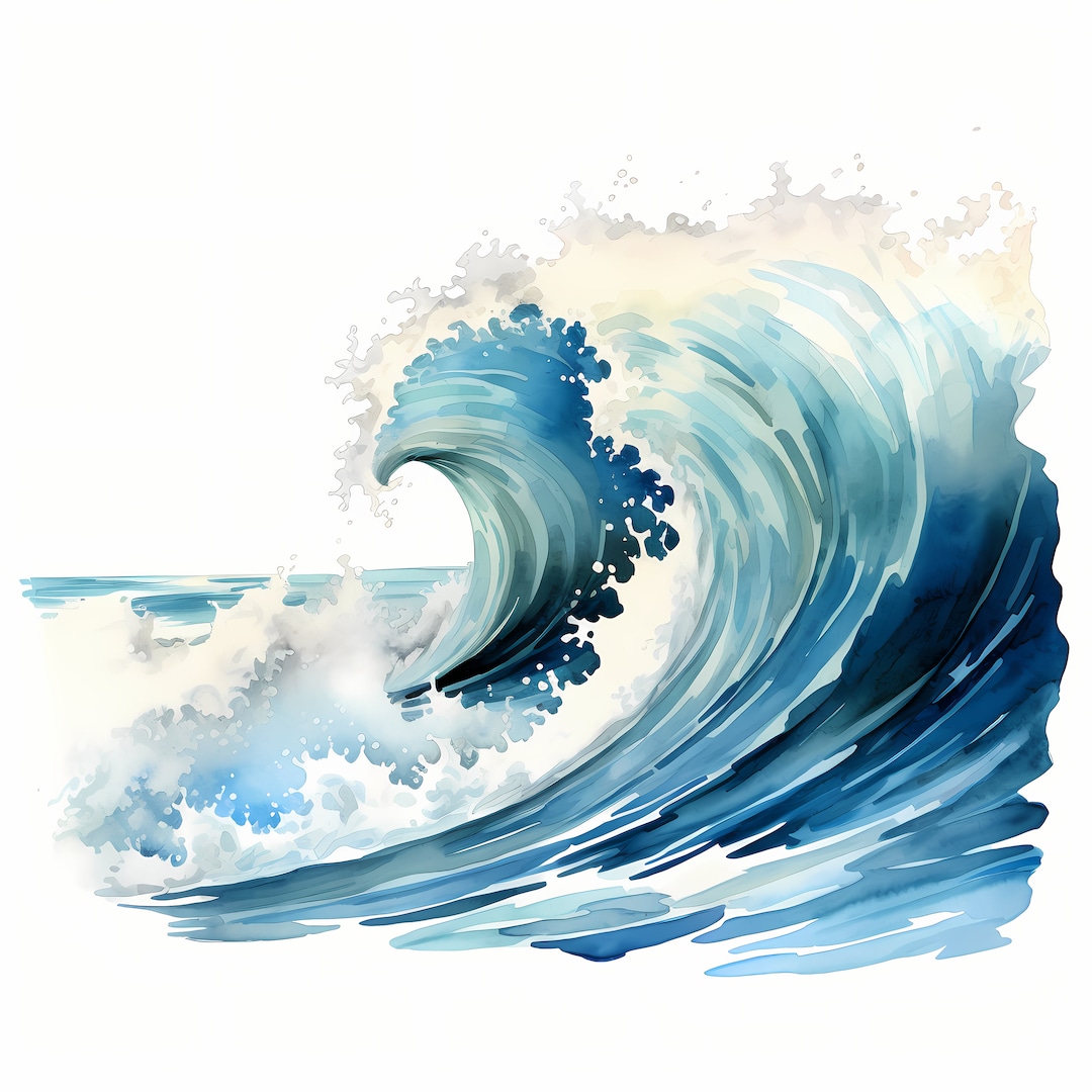 Sea Wave Clipart, Ocean Waves Images, 10 Watercolor Clip Art, Printable ...
