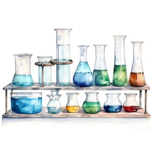Chemistry Flasks Clipart, Antique Test Tubes Images, 10 Watercolor Clip ...