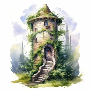 Watercolor Wizard Tower Clipart: Magical Printable Jpgs (commercial Use ...