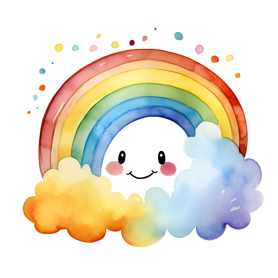 Watercolor Rainbow Clipart: Rainbow With Face (jpgs, Commercial Use ...