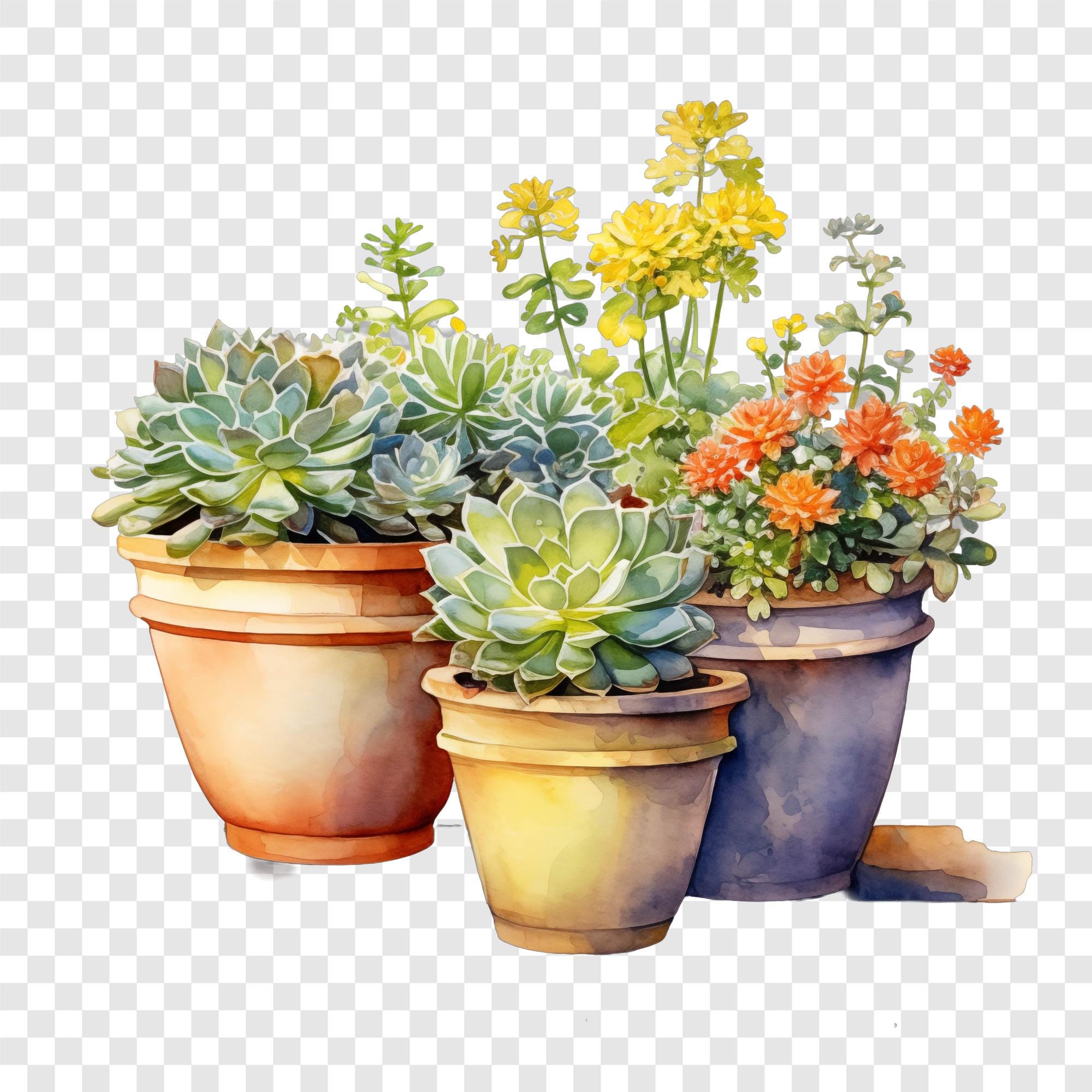8 PNG Flower Pots Clipart, Garden Plants Images, Watercolor Clip Art ...
