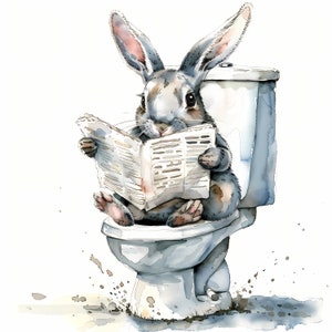 Bunny Clipart, Bunny on the Toilet Images, 10 Watercolor Clip Art ...
