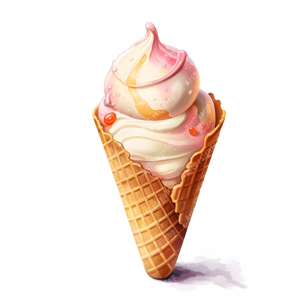 Watercolor Ice Cream Cone Clipart: Printable JPG Images (commercial Use ...