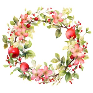 Apple Wreath Clipart, Apple Blossom Wreath Images, 10 Watercolor Clip ...