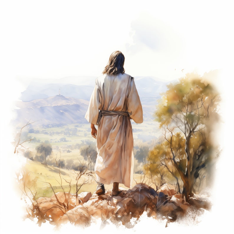 10 Jesus on Hill Clipart, Jesus Christ JPG, Watercolor Clipart, High ...