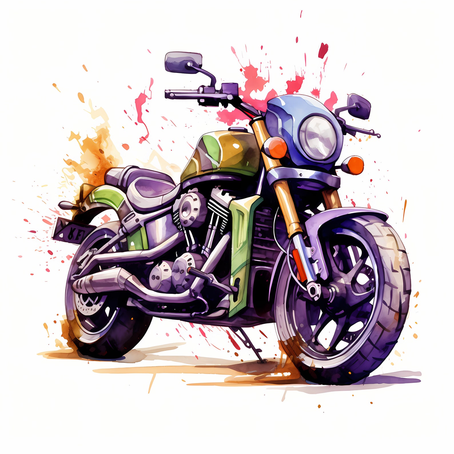 Motobike Clipart, Motorcycle Images, 10 Watercolor Clip Art, Printable ...