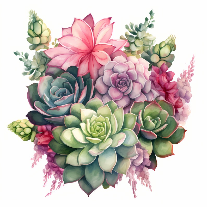 Succulents Clipart, Cactus Succulent Images, 10 Watercolor Clip Art ...