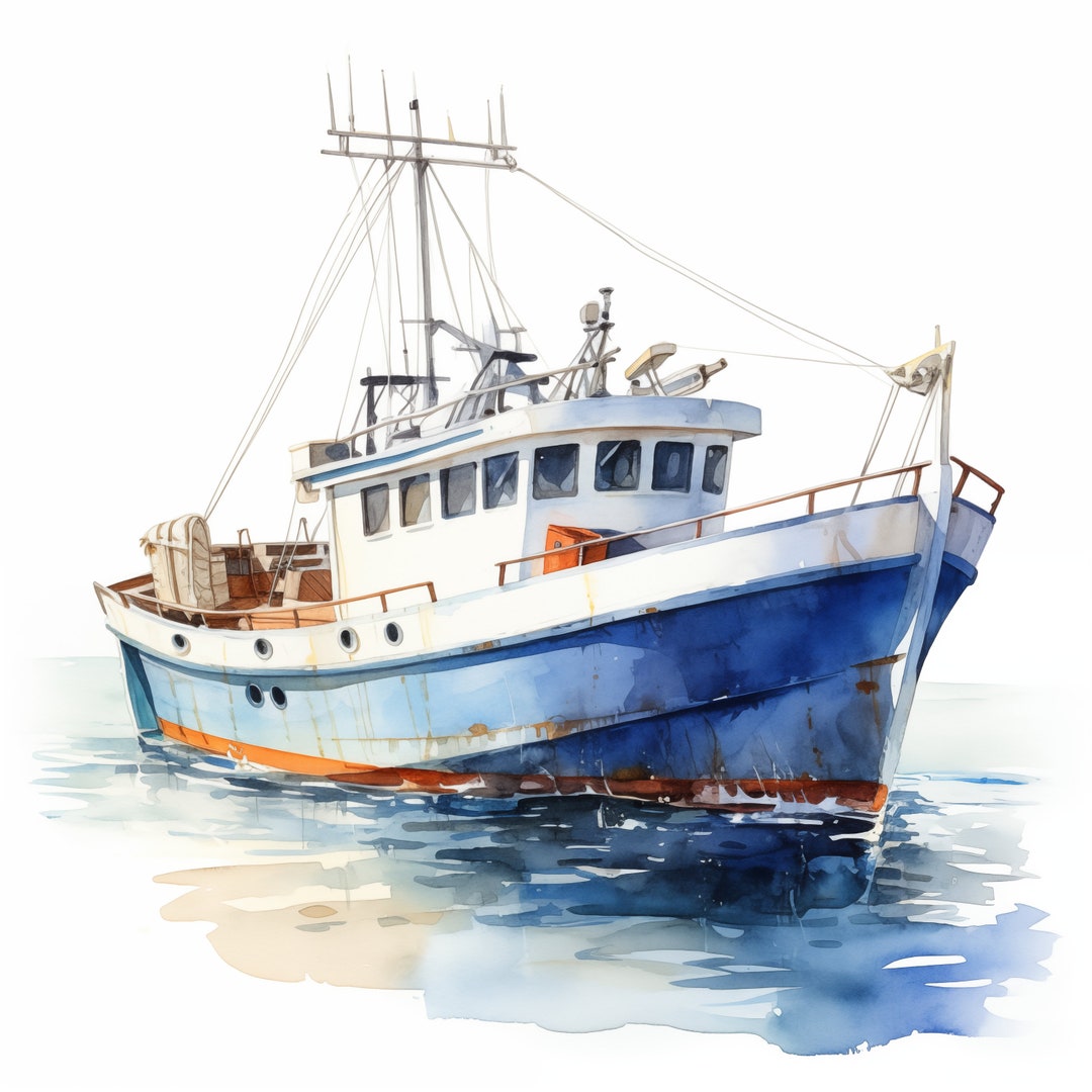 Fishing Boat Clipart, Fishing Trawler Images, 10 Watercolor Clip Art ...
