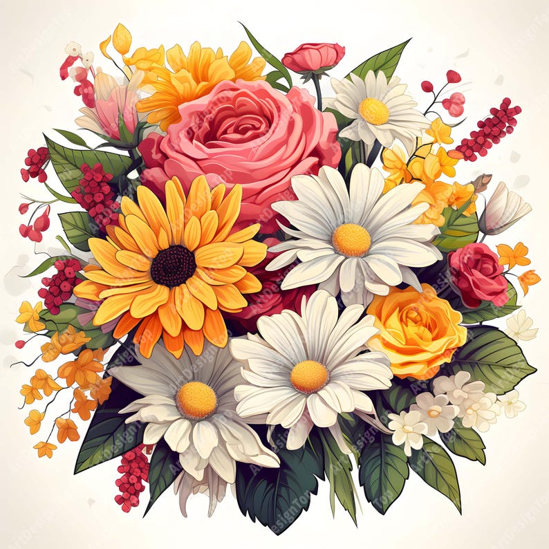 Watercolor Flower Bouquet Clipart: Spring Floral Images (jpgs ...