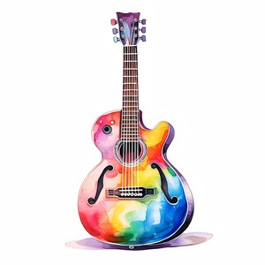 Watercolor Electric Guitar Clipart: Colorful Music Art (jpgs) - Etsy